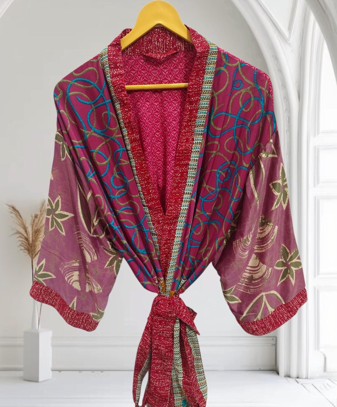 Luxury House Gown Patchwork Robe Patchwork Recycled Sari Silk Bathrobe ...