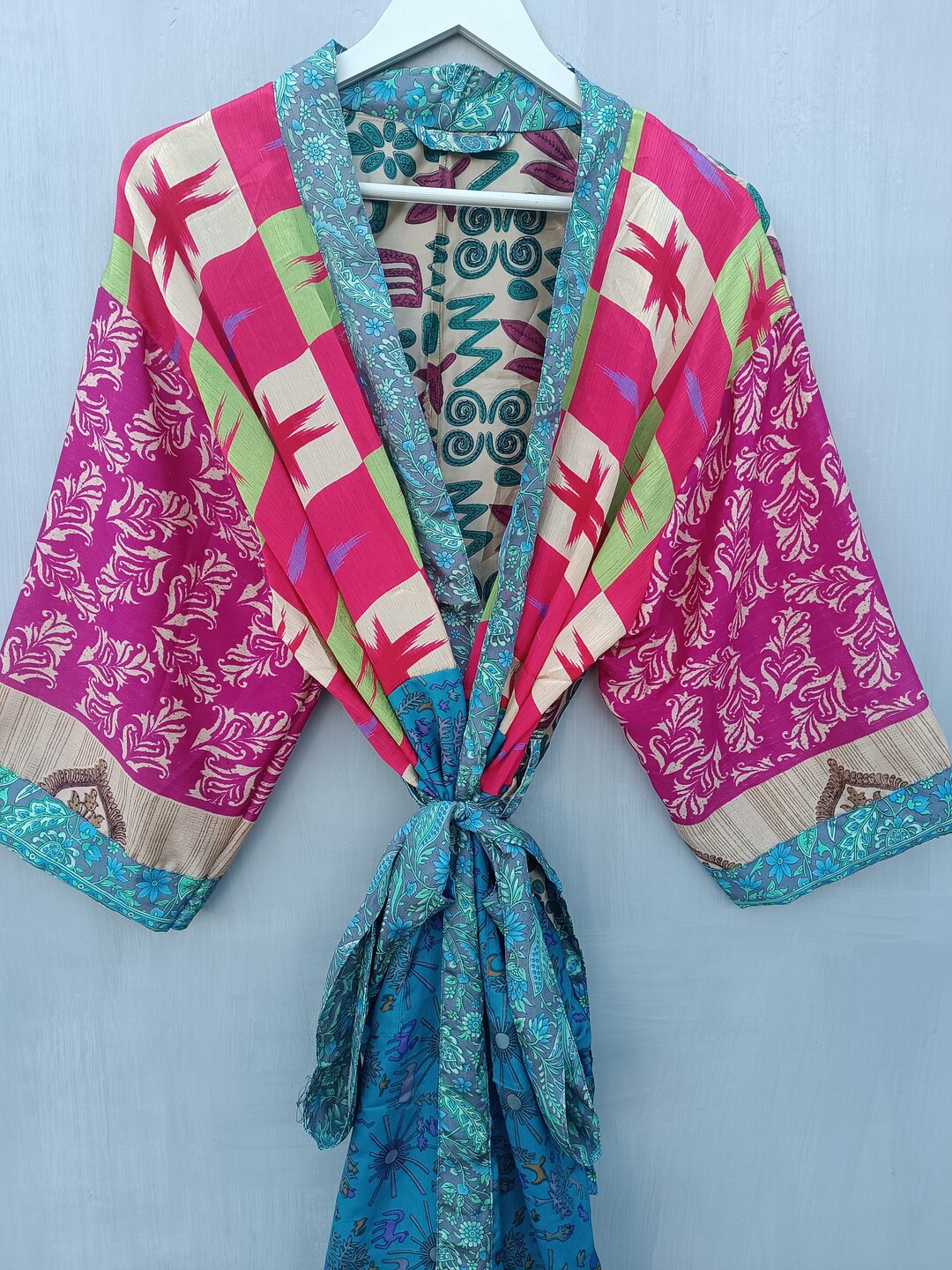Luxury Kimonos Regal House Robe Elegant Rich Teal Beige Cover - Etsy
