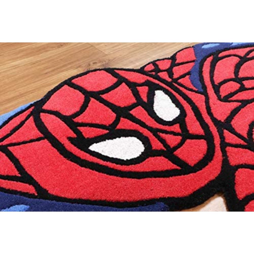 Handmade Wool Spiderman Rug Pink Red & Blue Anime Rug Hand Tuftted ...