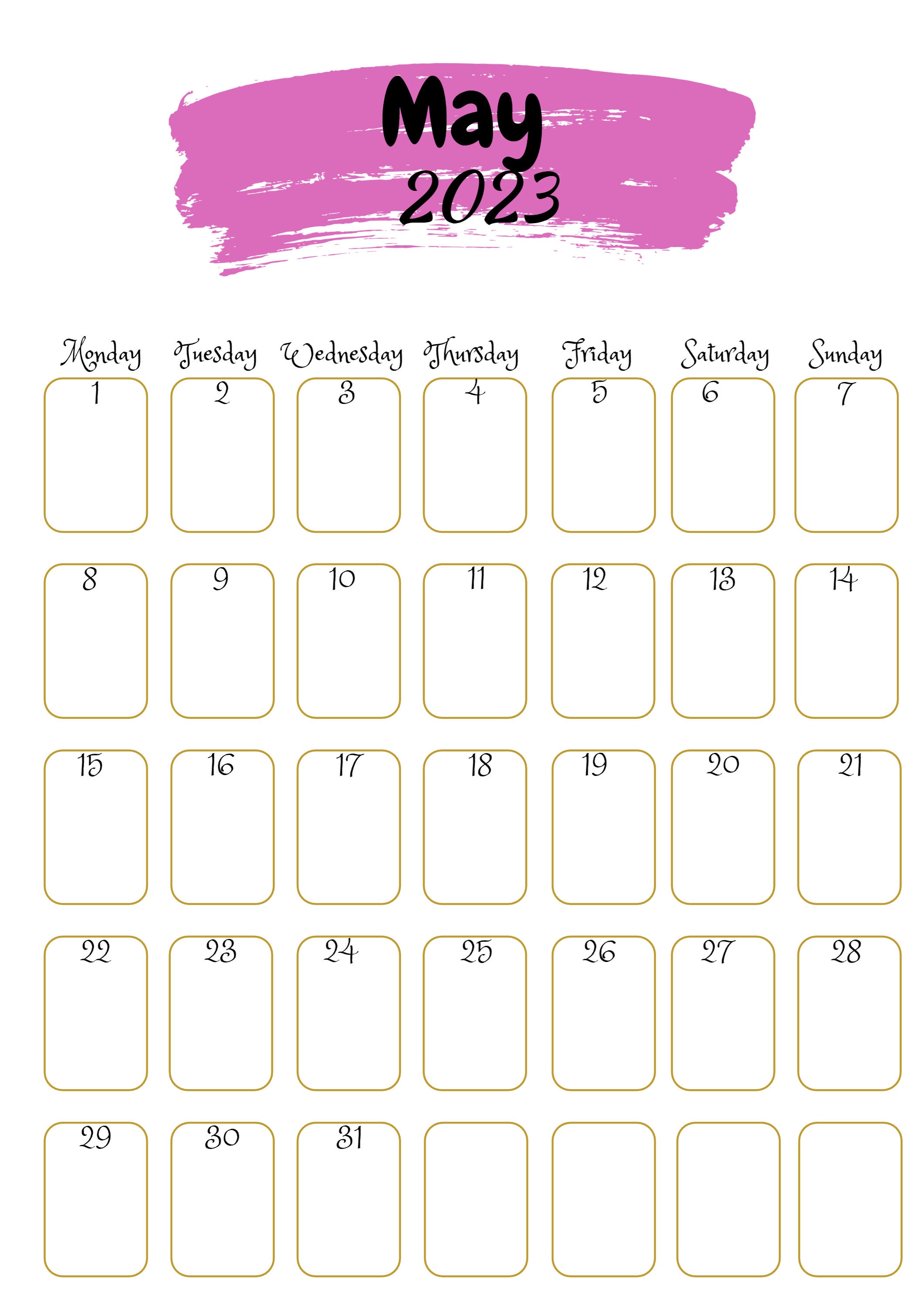 2023 Printable Calendar Monthly Calendar 12 Month Calendar - Etsy