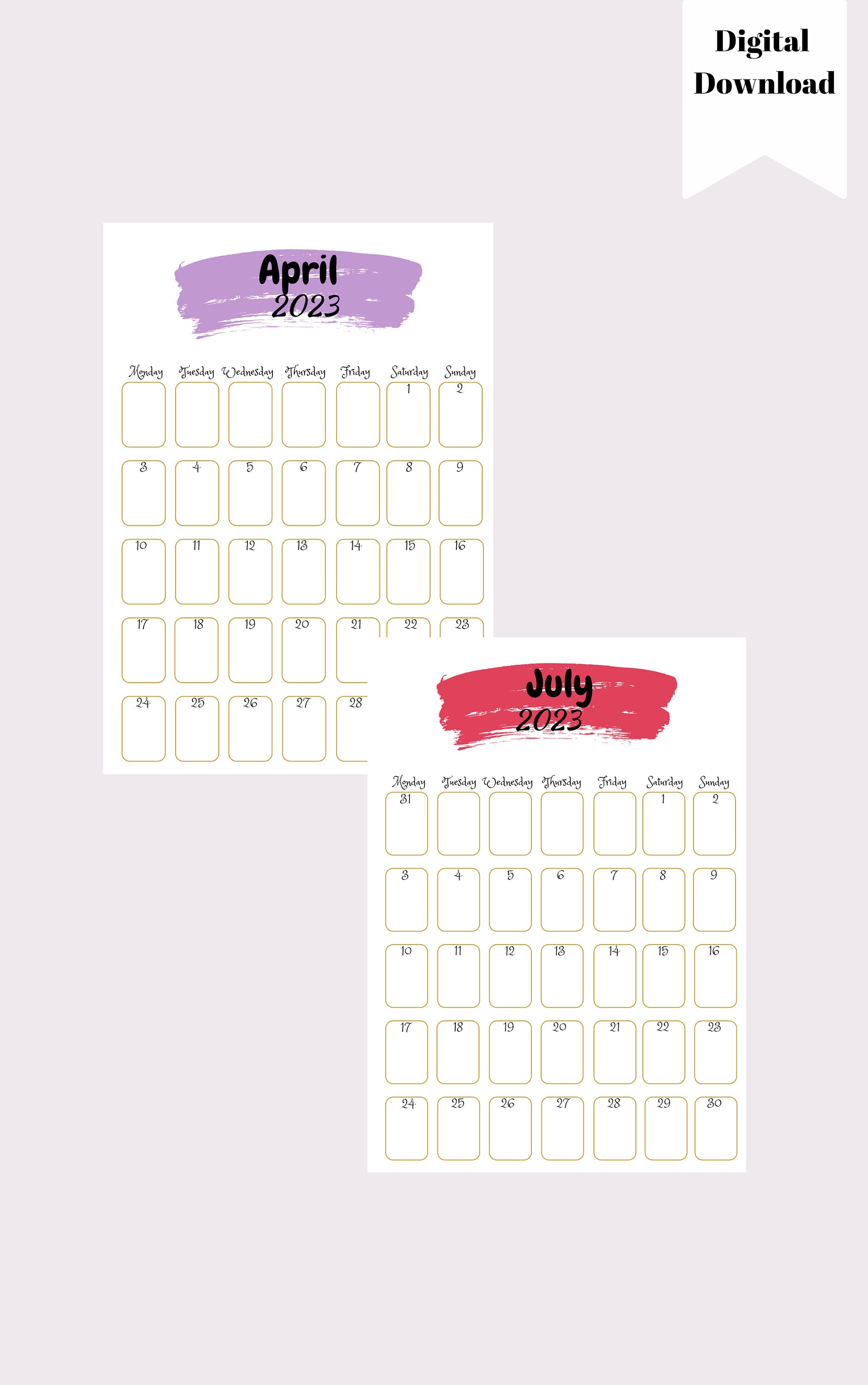 2023 Printable Calendar Monthly Calendar 12 Month Calendar - Etsy