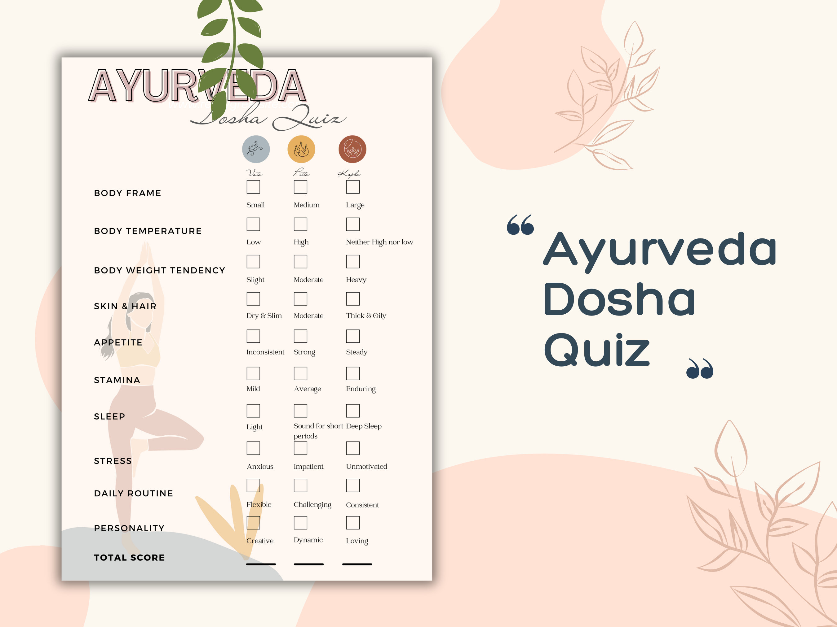 Ayurveda Dosha Quiz: Health & Well-being Printable (digital Download ...