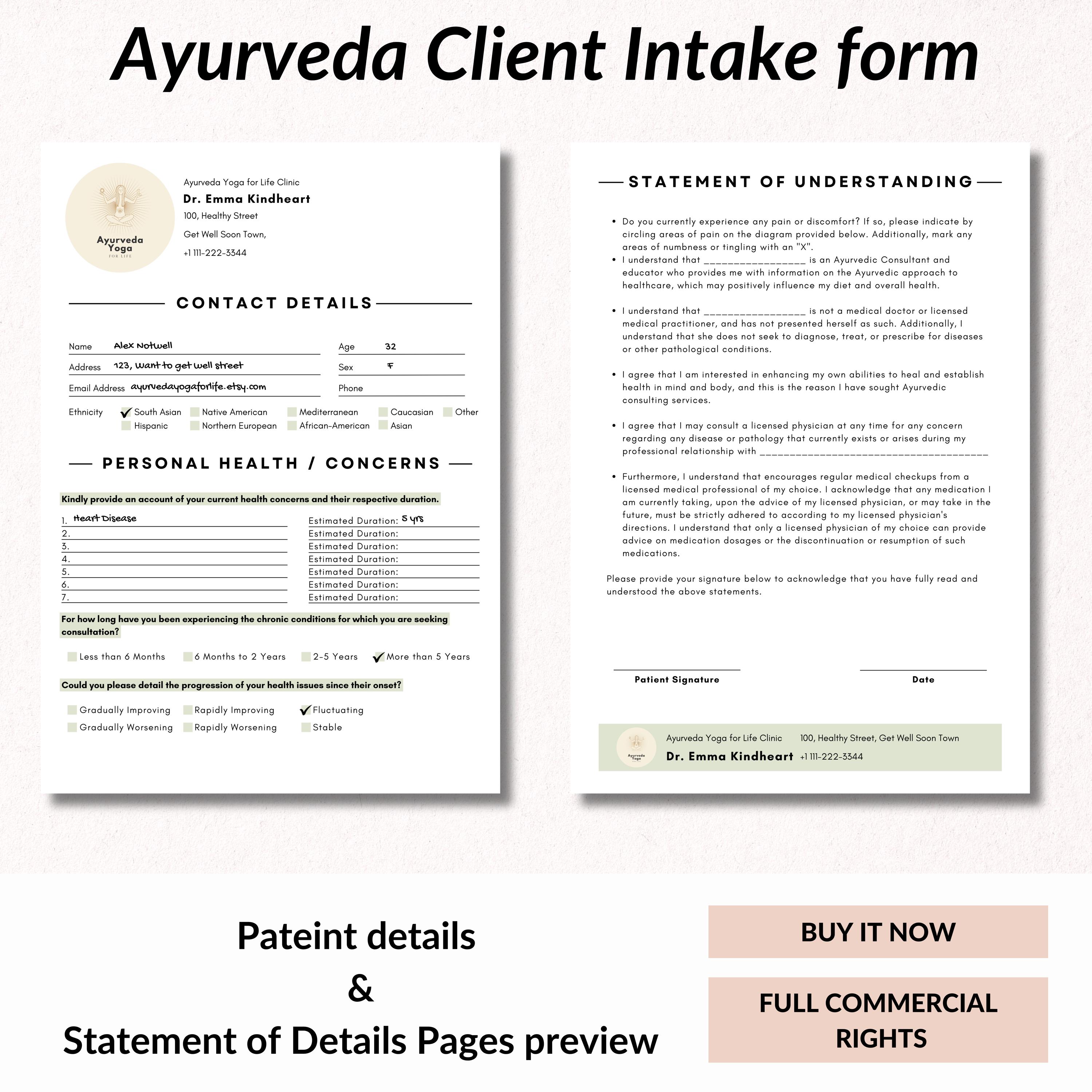 Ayurveda Client Intake Form: 20-page Canva Template (commercial License ...