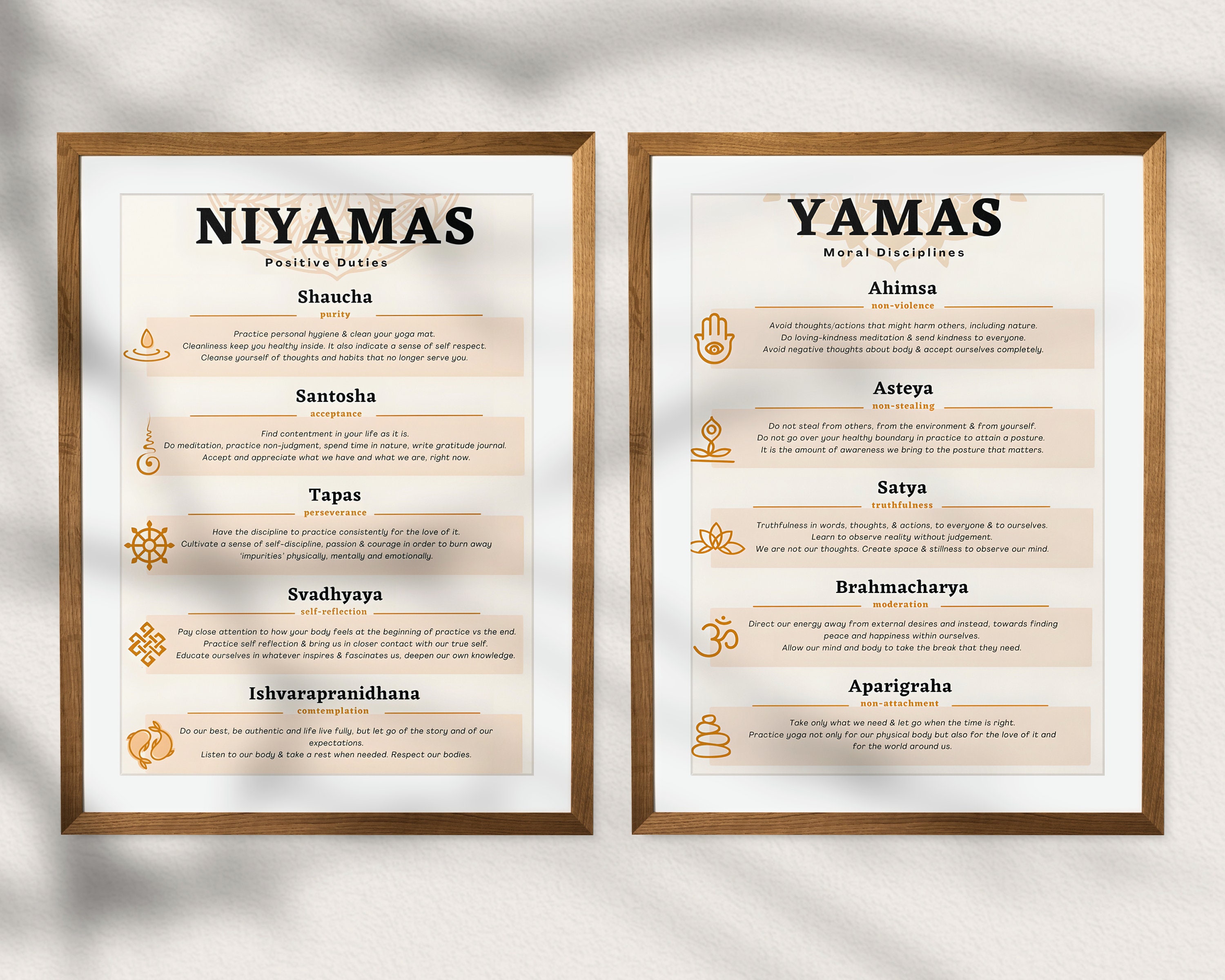 Yoga Poster, Yamas Niyamas, Set of 2, Printable Wall Decor, Asthtanga ...