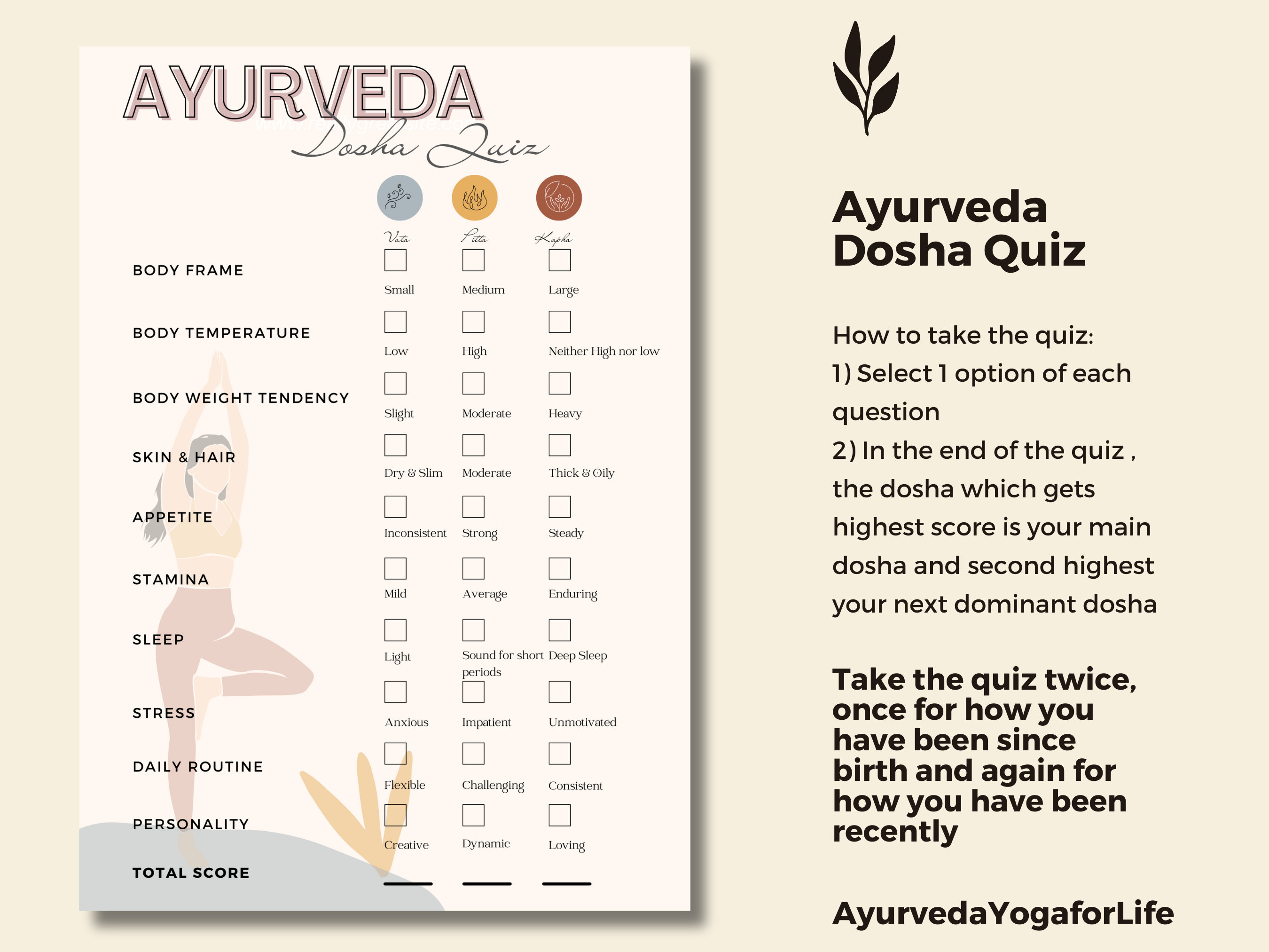 Ayurveda Dosha Quiz - Improve Your Health and Well-being, Printable for ...
