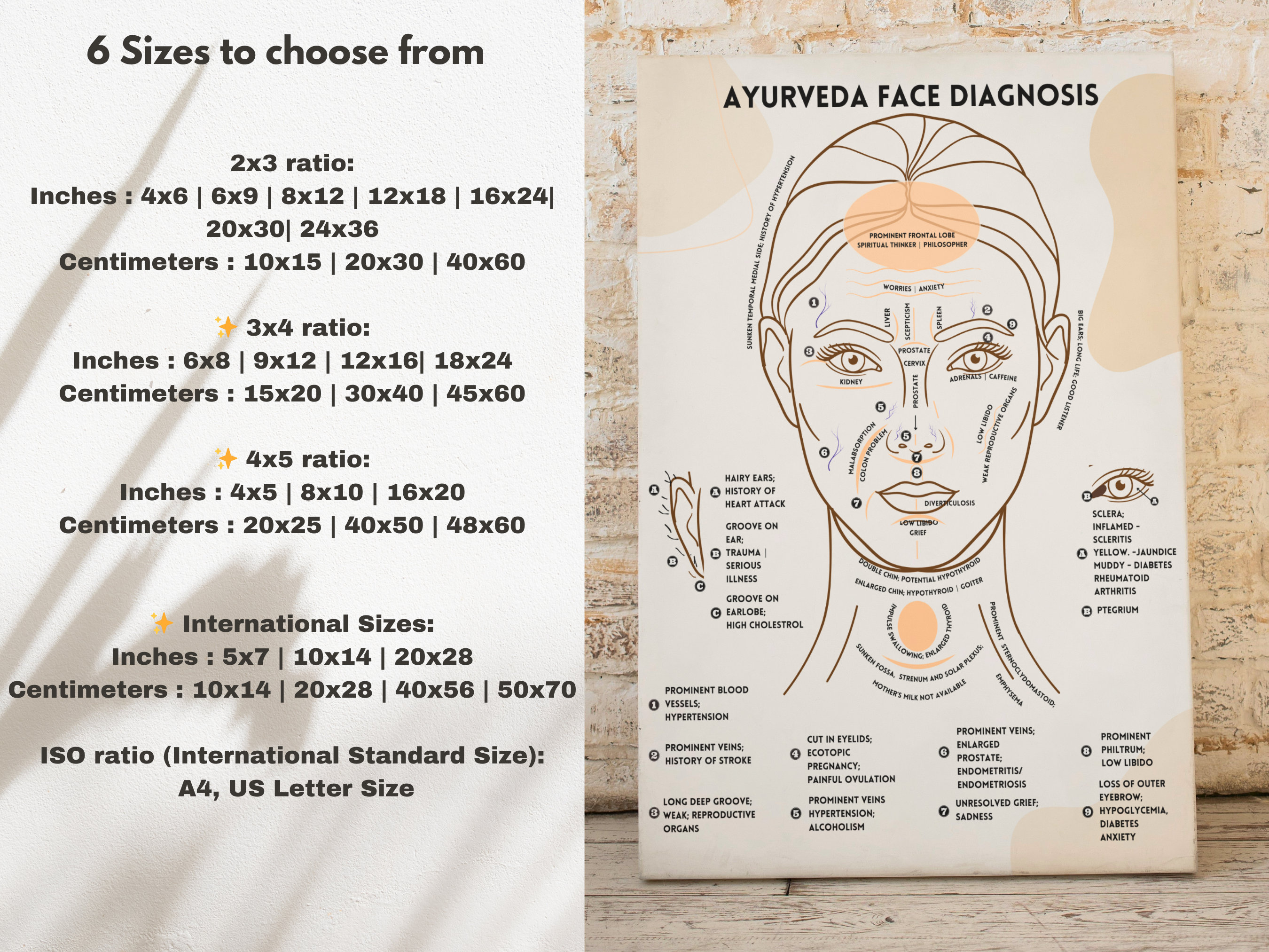 Ayurveda Face Diagnosis Poster and Book Insert, Colored Ayurveda Face Chart, Ayurveda Digital ...