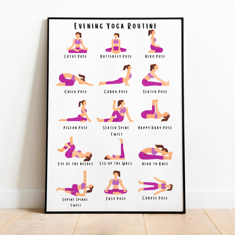 Evening Yoga Flow Poster: 15 Illustrated Poses (digital Download) - Etsy