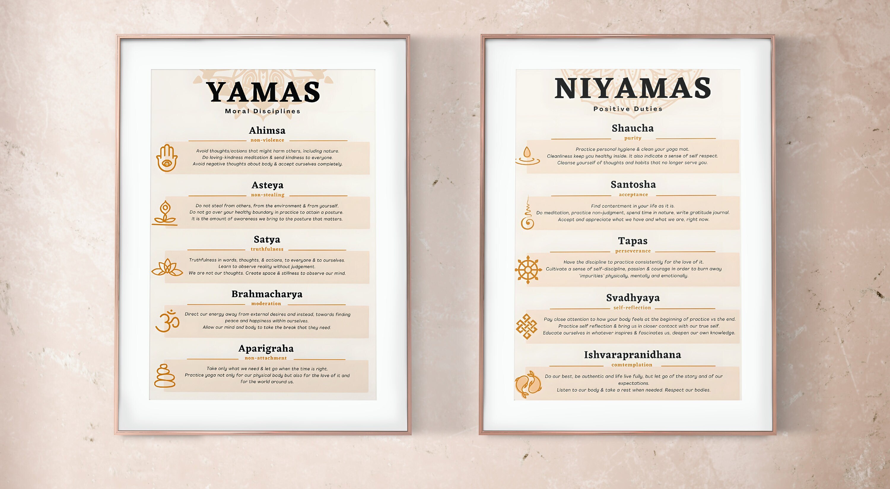 Yoga Poster, Yamas Niyamas, Set of 2, Printable Wall Decor, Asthtanga ...
