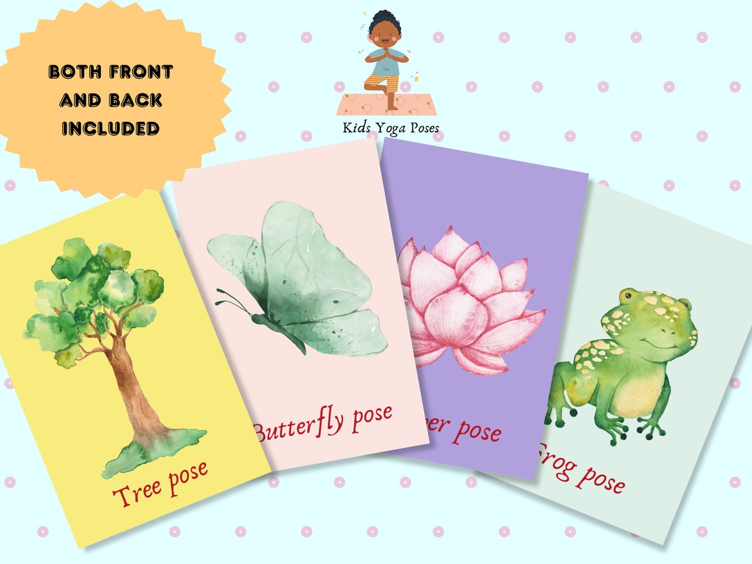 Front and Back Kids Yoga Poses, Colored Yoga Flashcards, Kids Movement ...