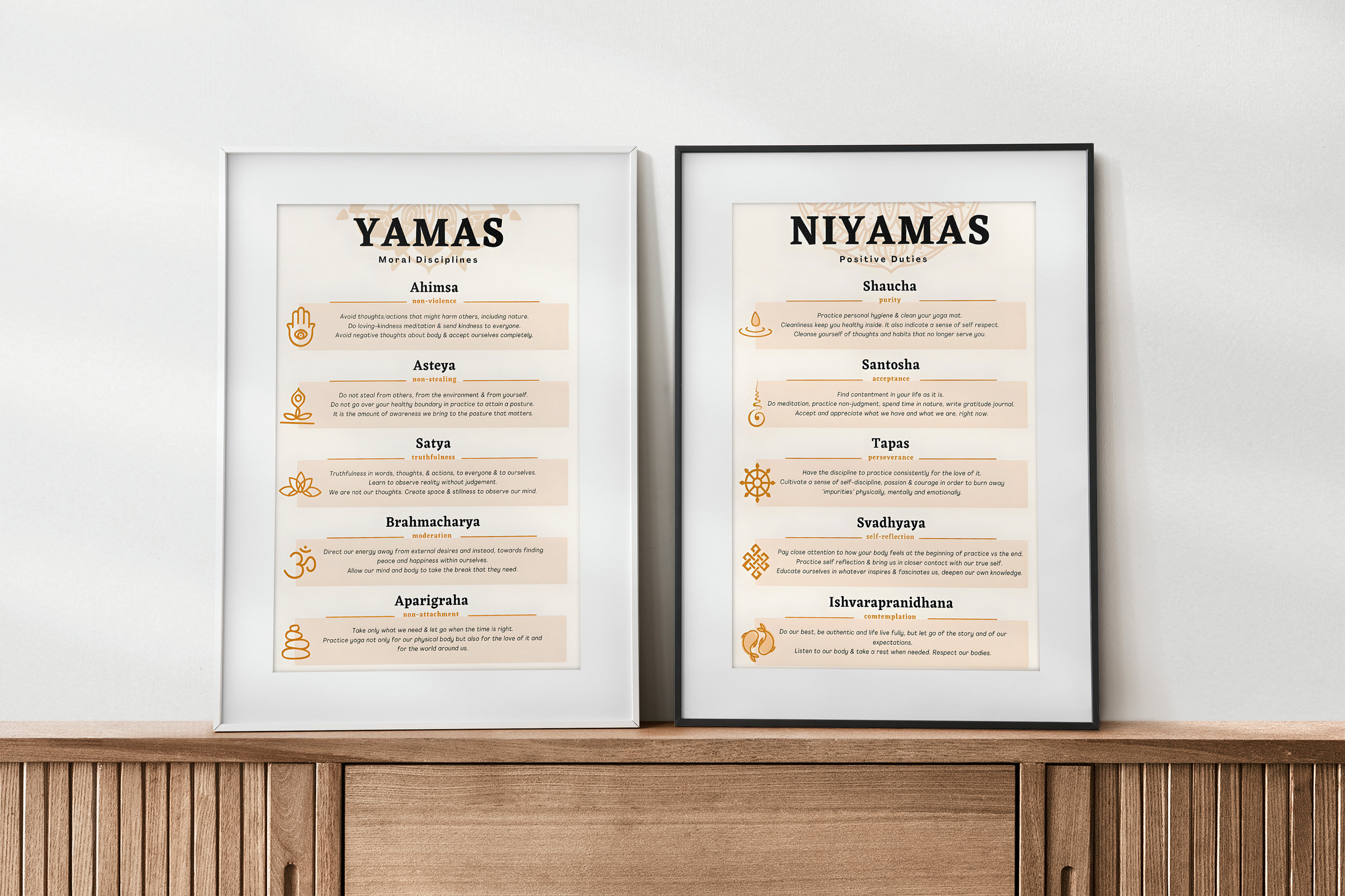 Yoga Poster, Yamas Niyamas, Set of 2, Printable Wall Decor, Asthtanga ...