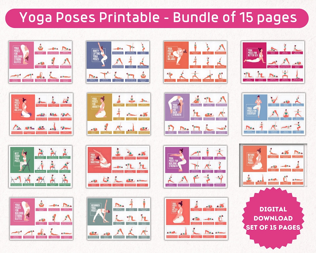 Yoga Poses Bundle: 15 Pages, Yoga Poses With Name, Yoga Workout Guide ...