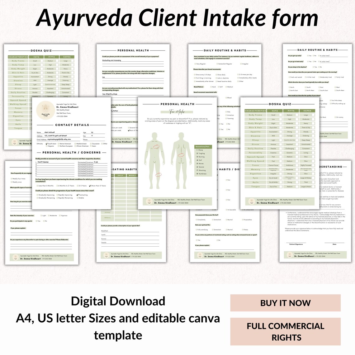Ayurveda Client Intake Form: 20-page Canva Template (commercial License ...