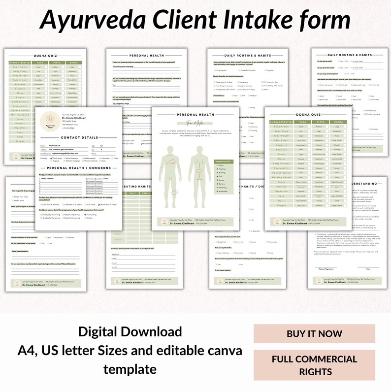 Ayurveda Client Intake Form: 20-page Canva Template (commercial License ...