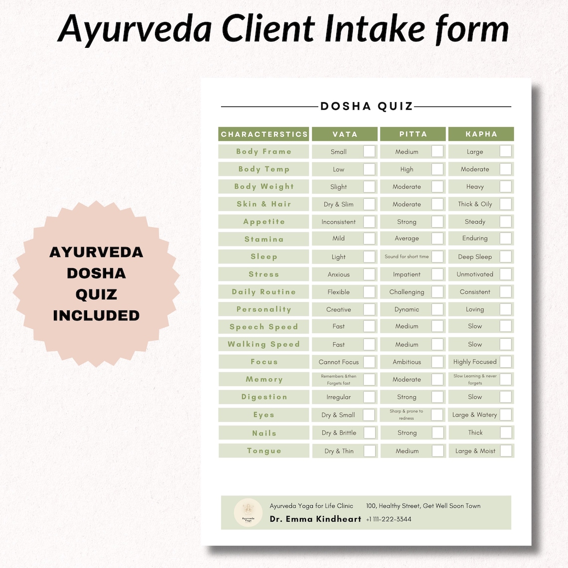 Ayurveda Client Intake Form: 20-page Canva Template (commercial License ...