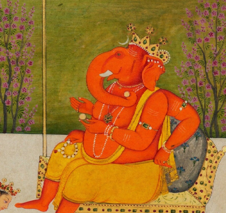 Rare Vintage Ganesha Painting: Hindu God Art, Yoga Decor (digital Art ...
