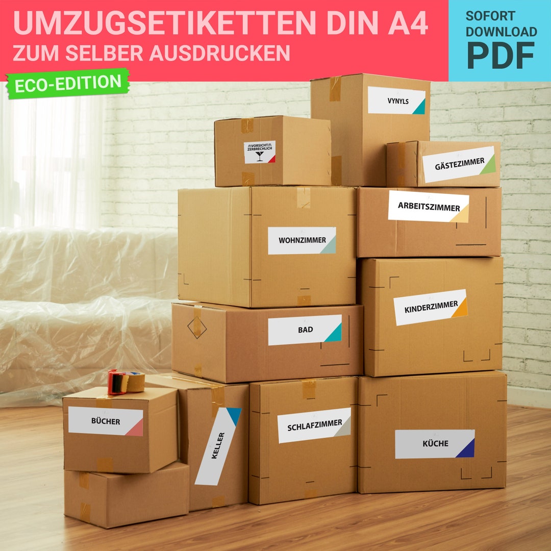 Instant DOWNLOAD Moving Labels Digital German Din A4 to Print Out ...
