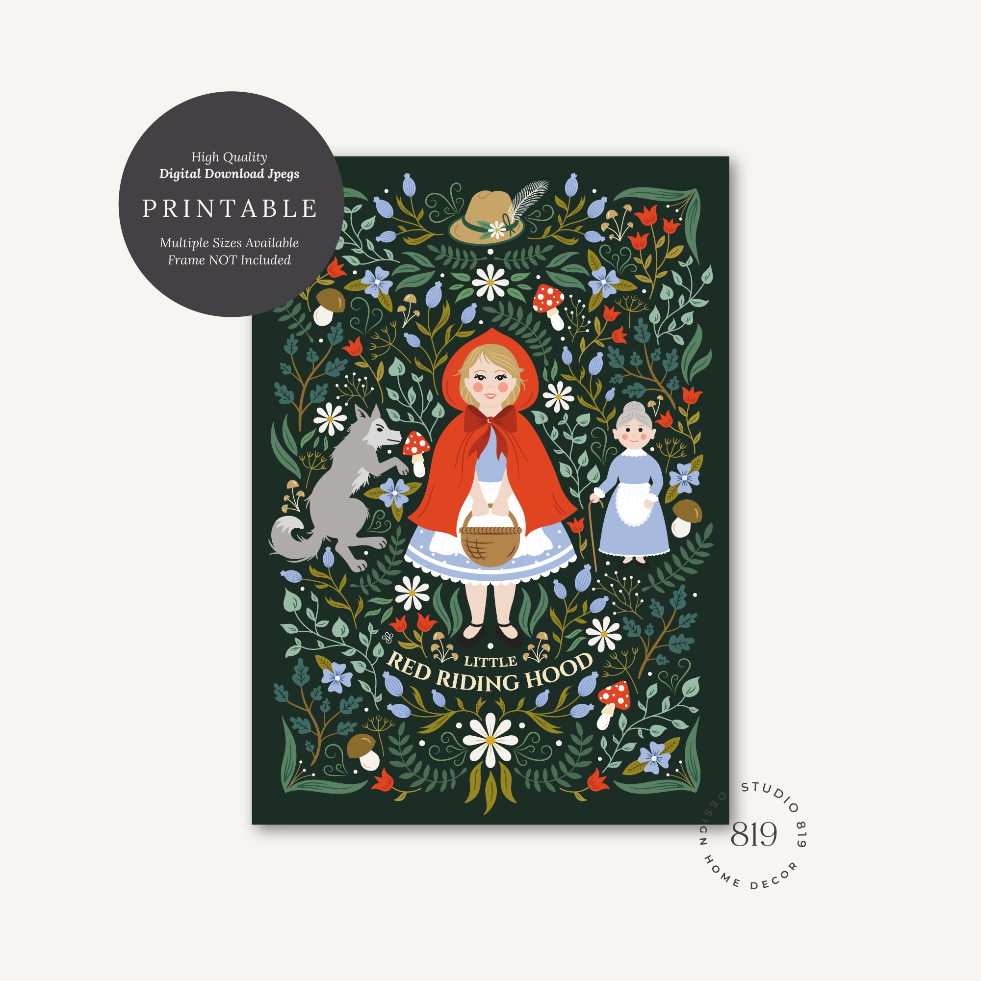 Little Red Riding Hood Print, Illustration Wall Art, Fairytale Art ...