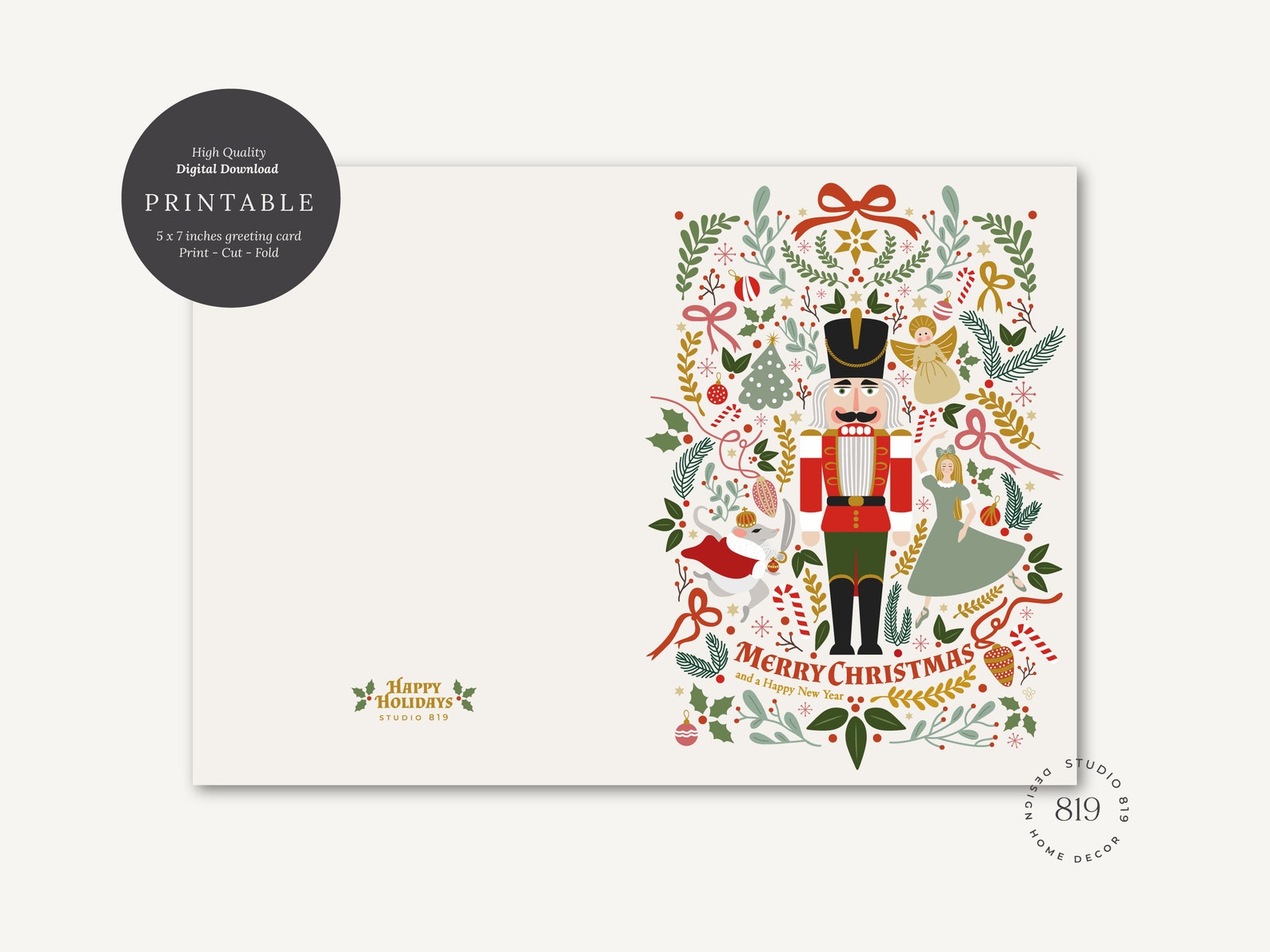 Christmas Card Printable, Nutcracker Christmas Card, Printable Card ...