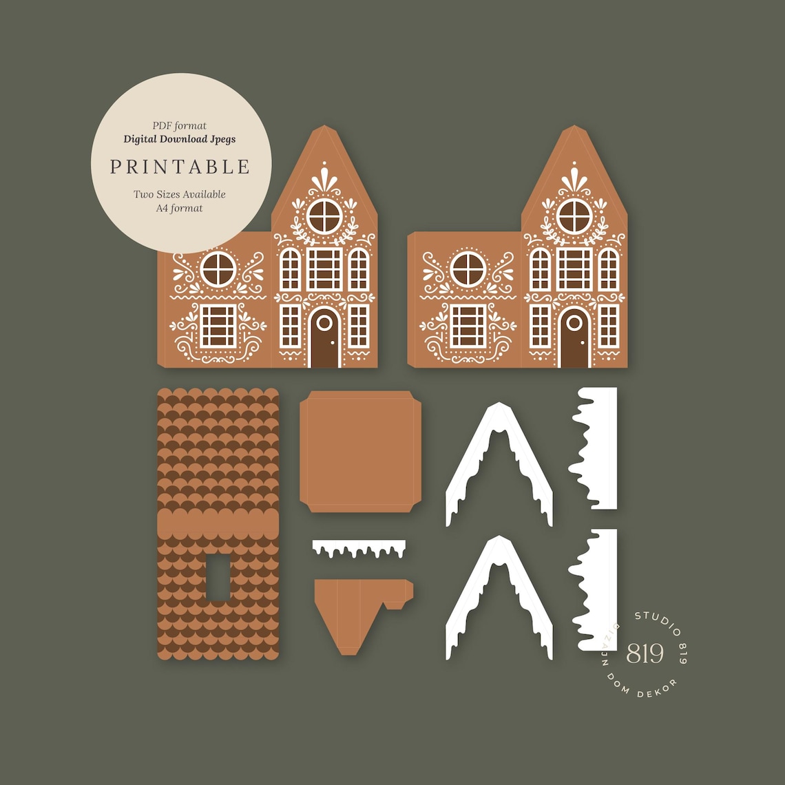 Printable Gingerbread House, Template, Christmas Decor, Christmas ...