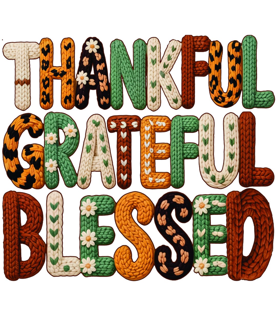 Preppy Thankful Grateful Blessed Fall Thanksgiving Faux Yarn Ready to ...