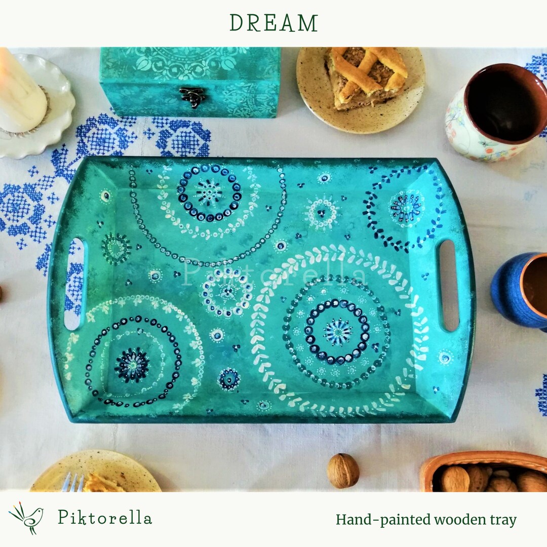 DALA Hand-painted Tray With Handle, Artificer Wooden Tray With Handle ...