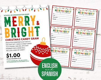 Christmas Candy Gram School Fundraiser Template Editable Holiday Candy ...