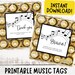 Printable Music Theme Gift Tags Tags for Music Recital, Music Teacher ...