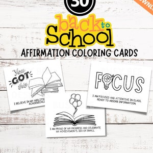 Printable Back to School Theme Affirmations School Theme Coloring Cards ...