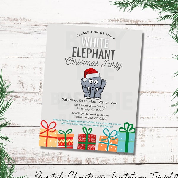 Digital White Elephant Invitation - Etsy