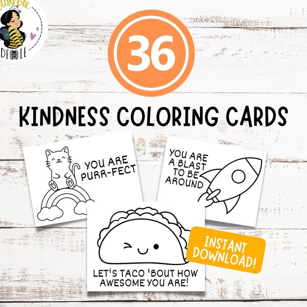 Mini Kindness Cards to Color Affirmation Cards Printable Kindness Cards ...