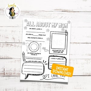 All About My Mom Printable Mother's Day Craft, Coloring Page Gift for ...