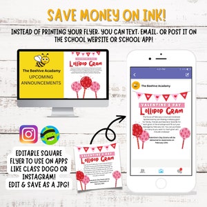 Editable Valentine's Day Lollipop Gram | Candy Gram for Fundraiser ...