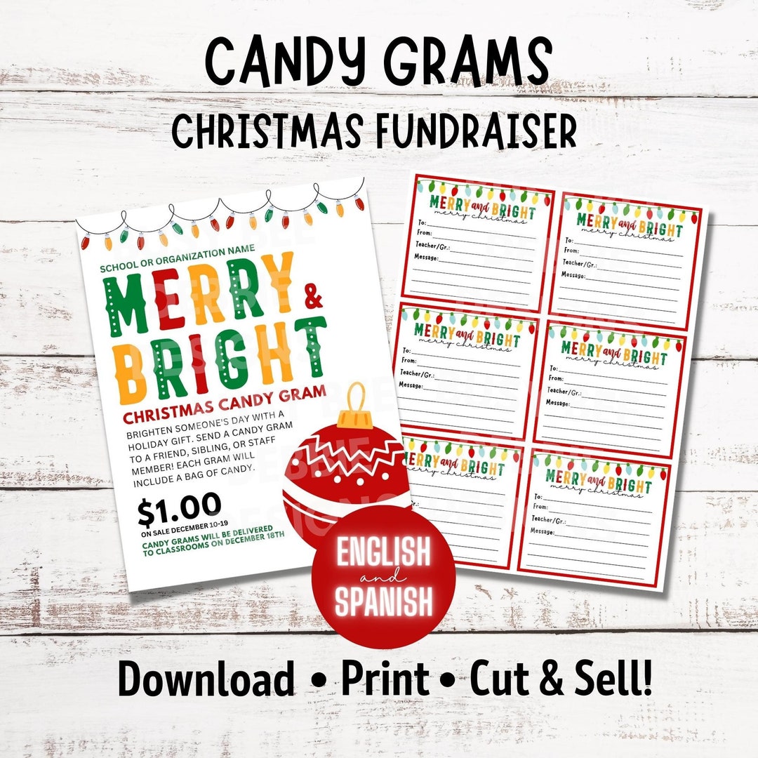 Christmas Candy Gram School Fundraiser Template Editable Holiday Candy ...