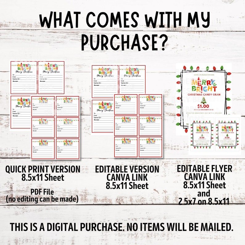Christmas Candy Gram School Fundraiser Template Editable - Etsy