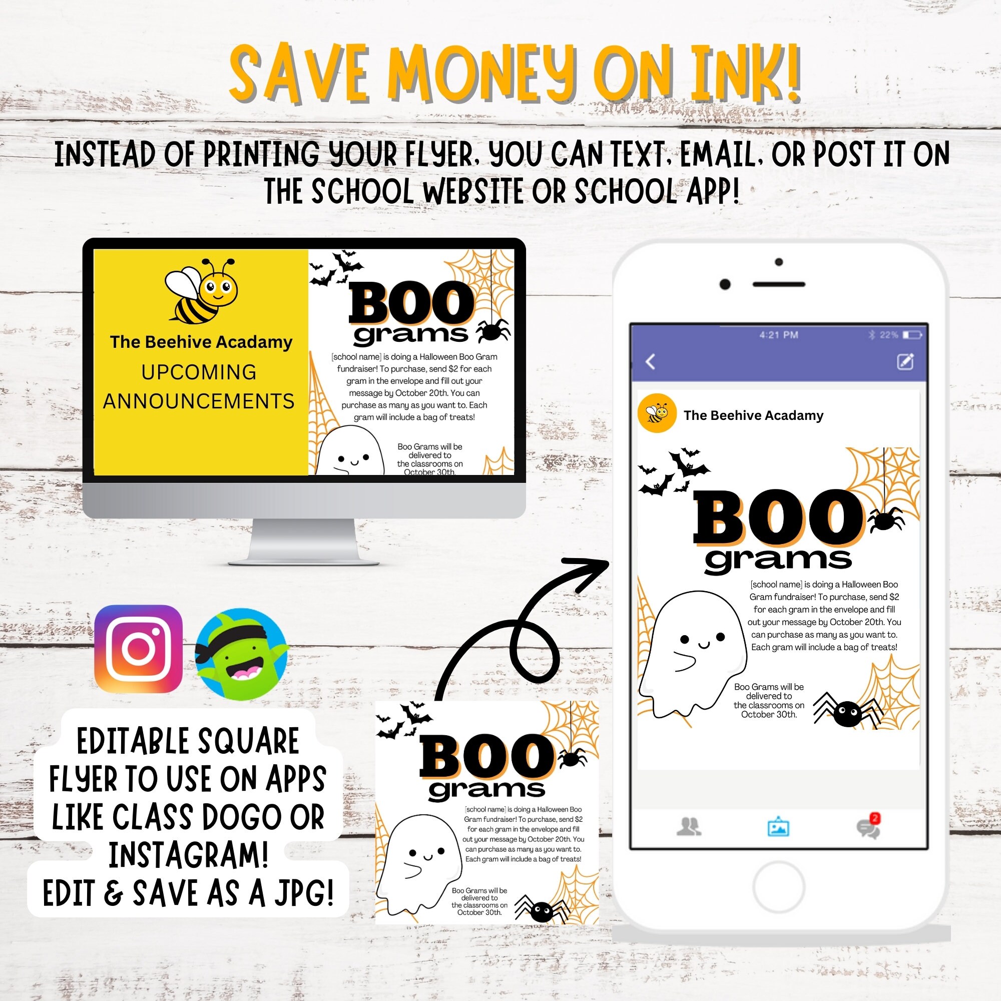 Editable Boo Grams Fundraiser Flyer | Halloween Candy Gram Fundraiser ...