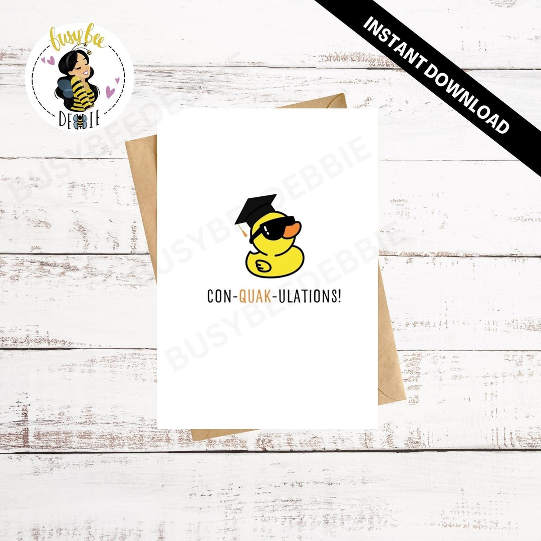 Conquackulations Duck Pun Graduation Card Funny Graduation Rubber Duck ...