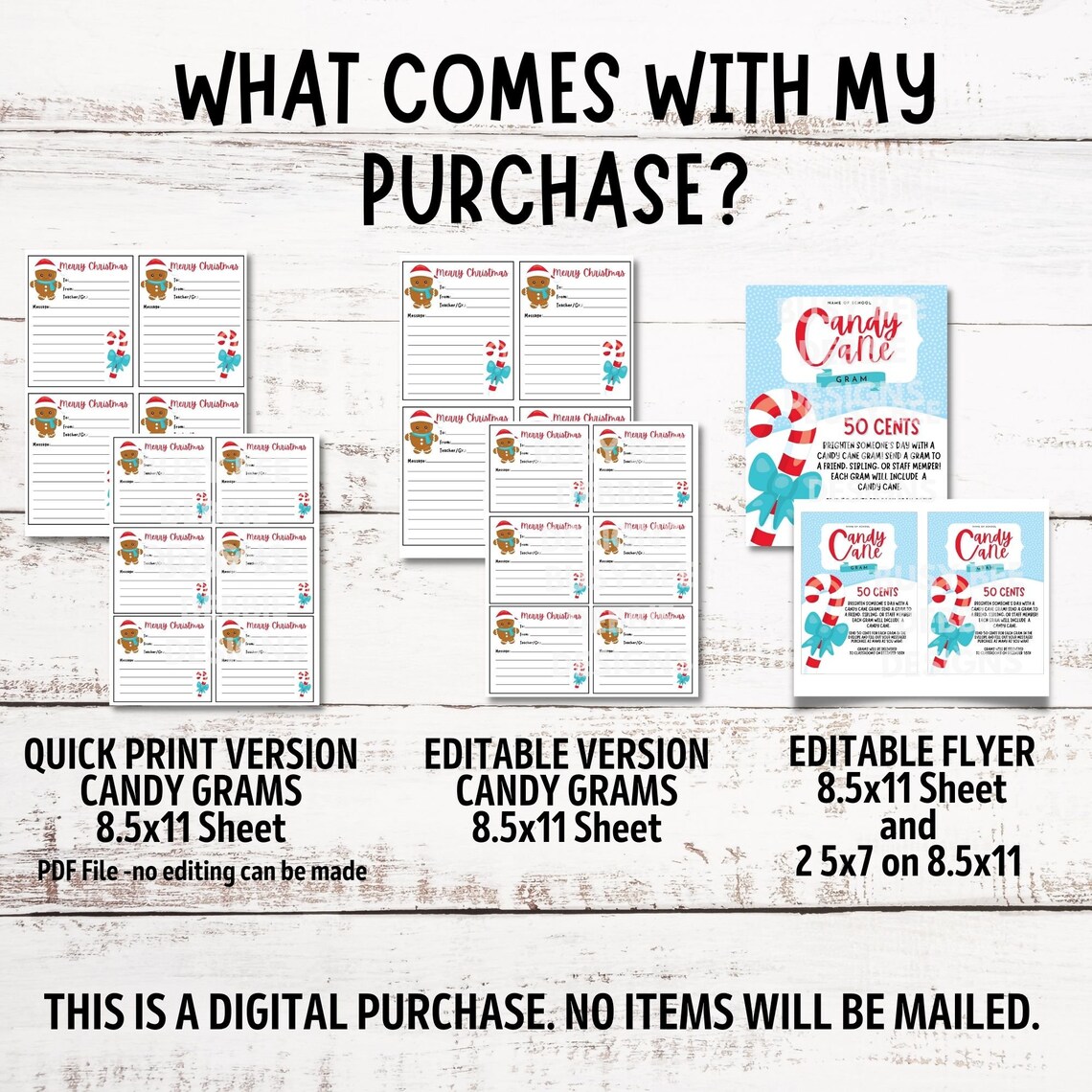 Printable Christmas Candy Cane Gram School Fundraiser Winter - Etsy