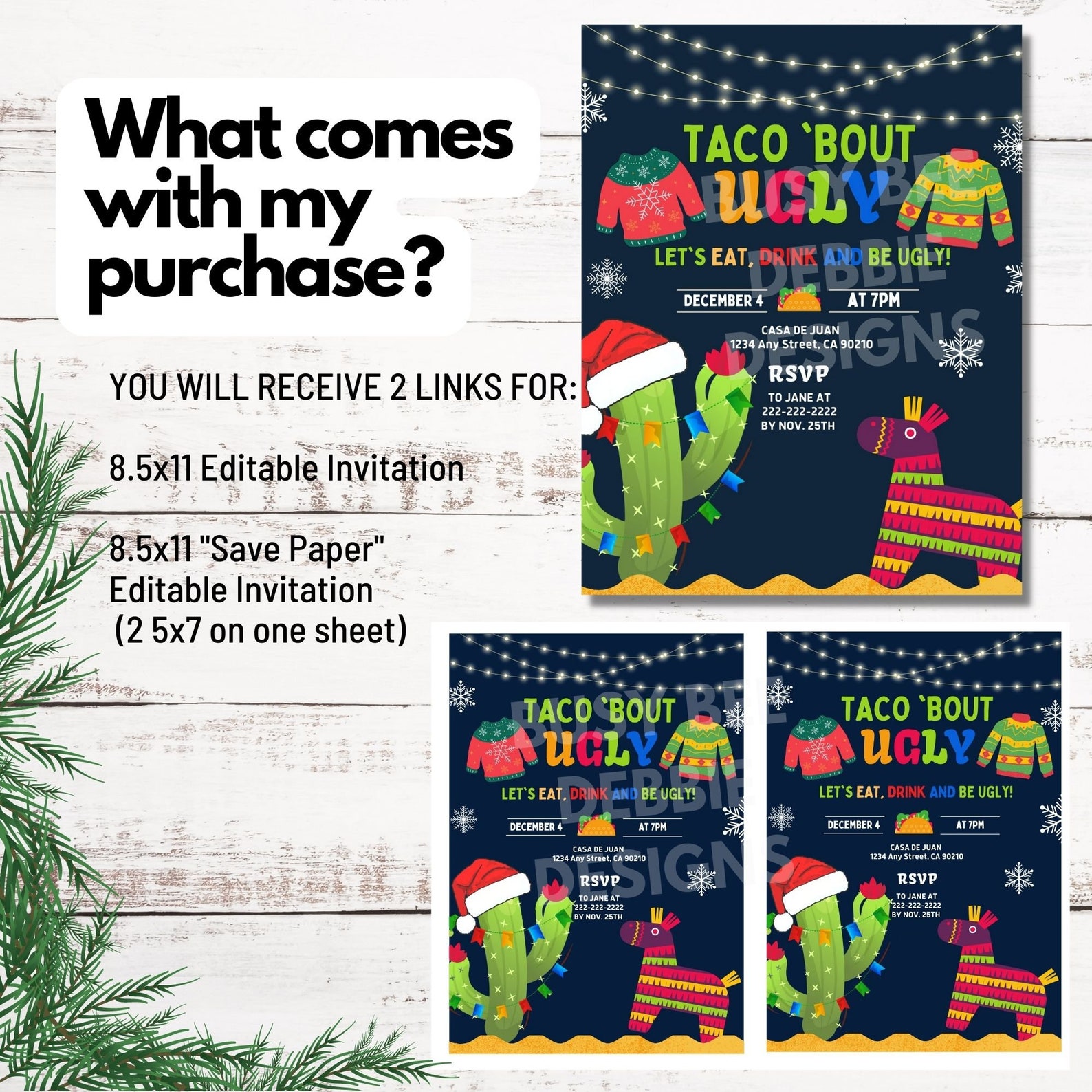 Editable Ugly Sweater Party Invitation Christmas Ugly Sweater - Etsy