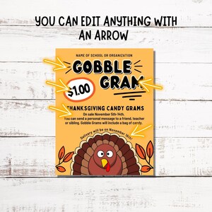 Thanksgiving Gobble Gram Download Candy Grams for School Fundraiser ...