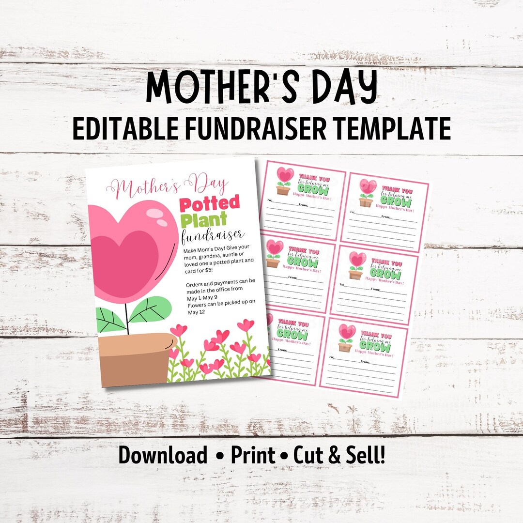 Editable Mother's Day Fundraiser Flyer Potted Plant Flower Mother's Day ...
