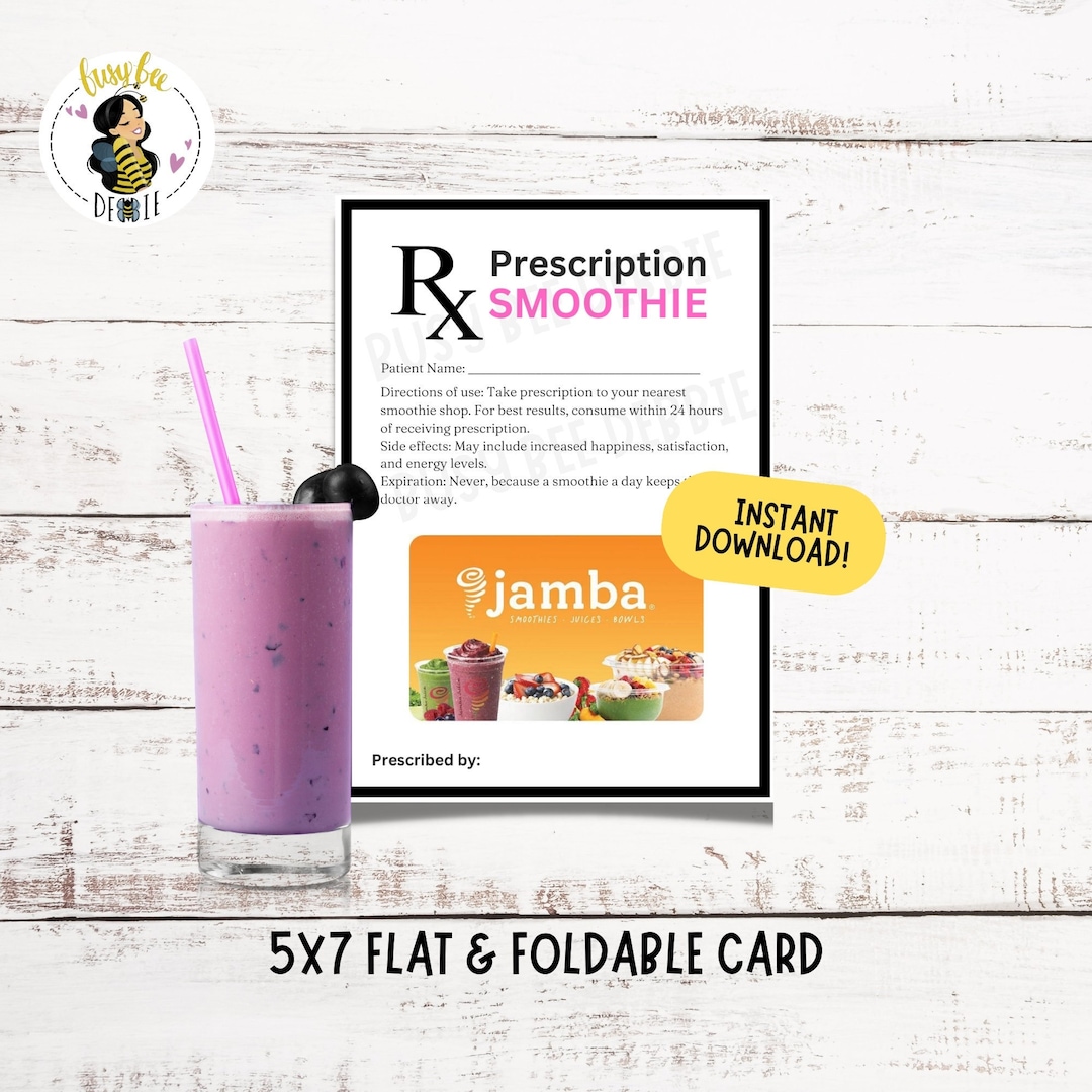 Printable Smoothie Gift Card Holder Card Jamba Juice Gift Card Gift for ...
