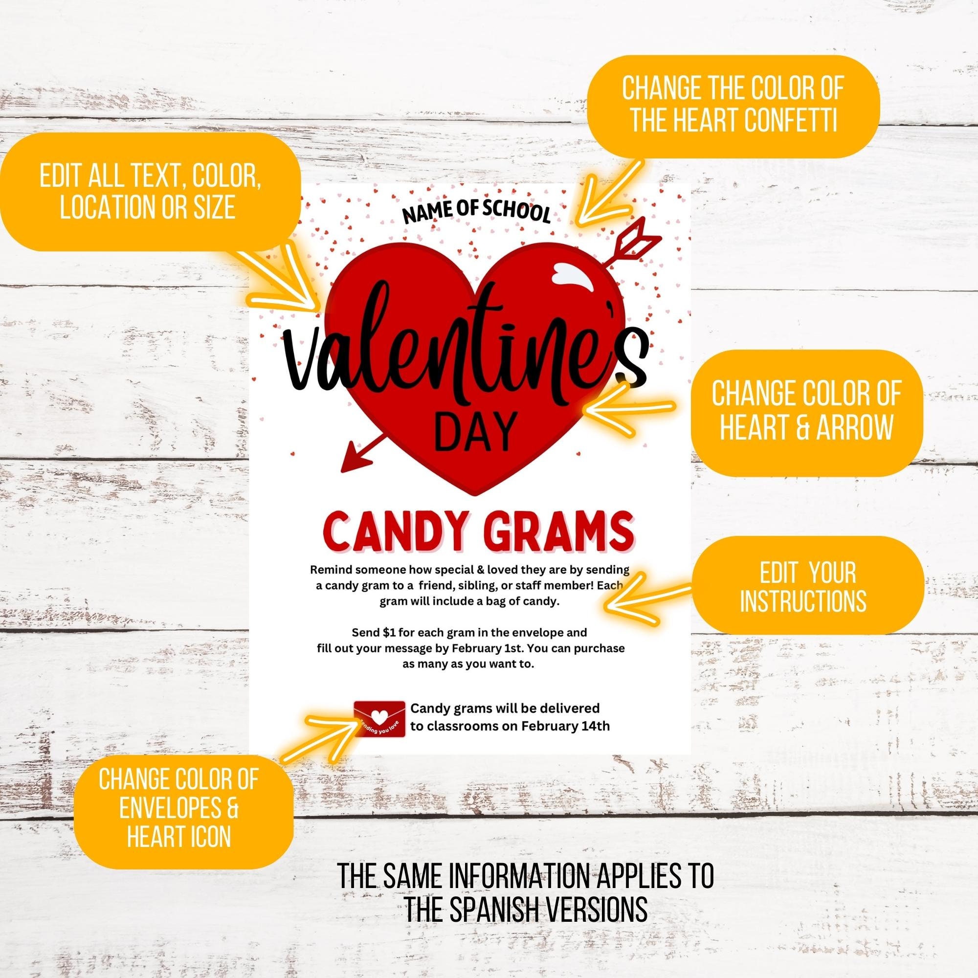 Valentine Candy Gram School Fundraiser Flyer Editable Candy - Etsy