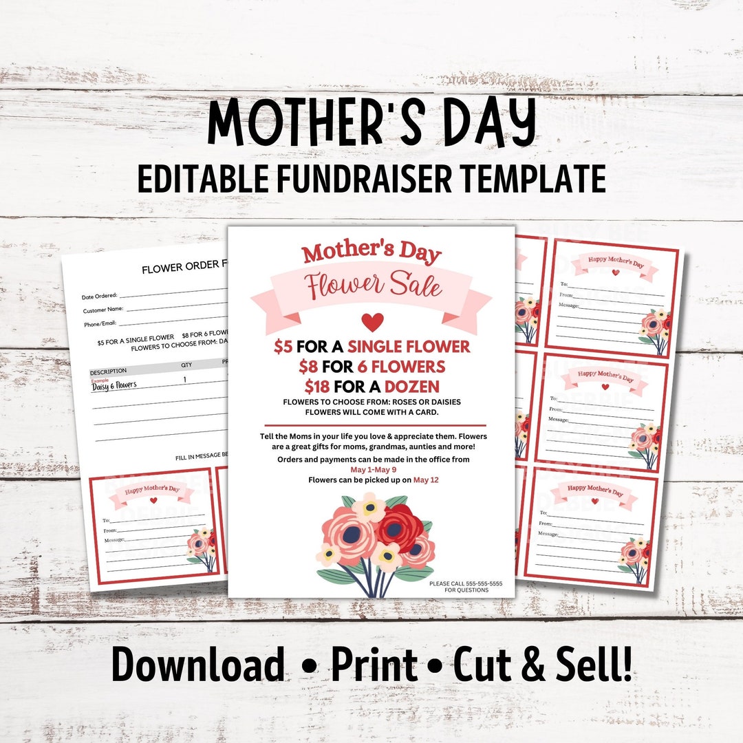 Editable Mother's Day Flower Fundraiser Flyer Template | Printable ...