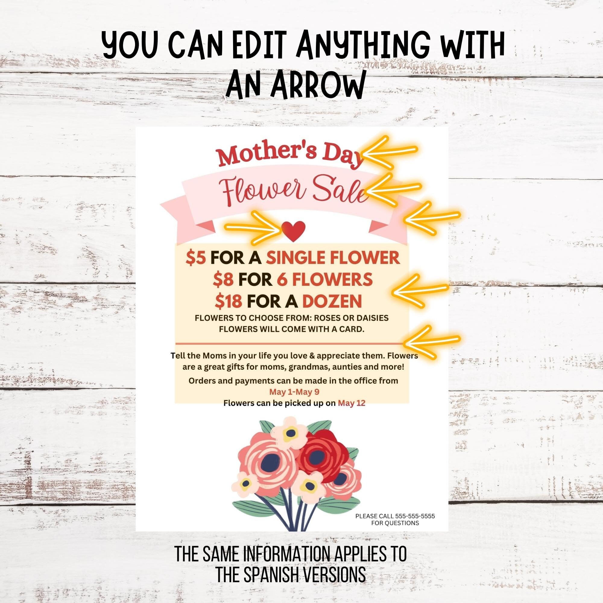 Editable Mother's Day Flower Fundraiser Flyer Printable - Etsy