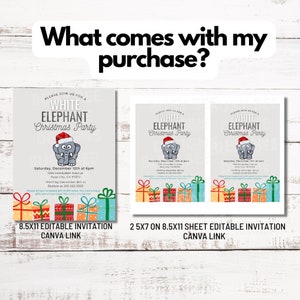 Editable White Elephant Christmas Party Invitation | Holiday Christmas ...