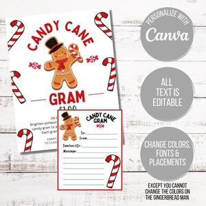Christmas Candy Cane Gram Template Editable Candy Cane Gram School ...