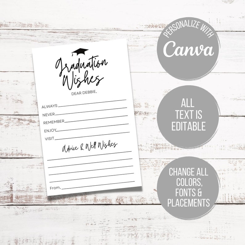 Editable Graduation Best Wishes Cards Advice Cards for - Etsy