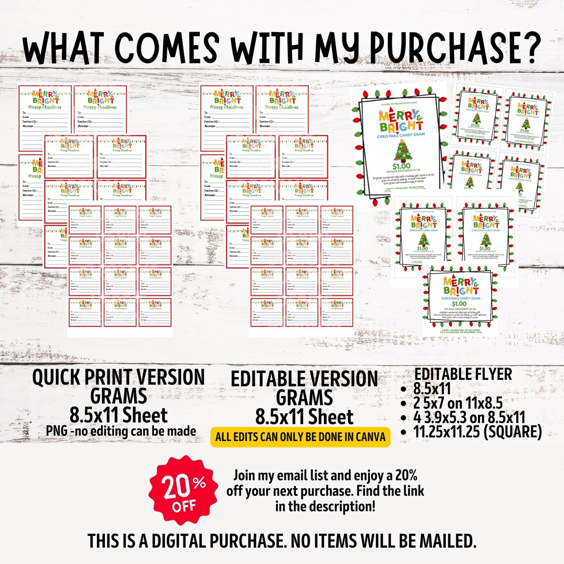 Christmas Candy Gram School Fundraiser Template | Editable Holiday ...