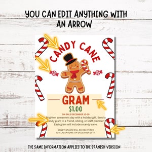 Christmas Candy Cane Gram Template Editable Candy Cane Gram School ...