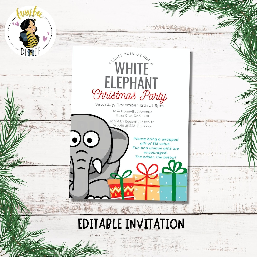 Editable White Elephant Christmas Party Invite Holiday Invitation ...